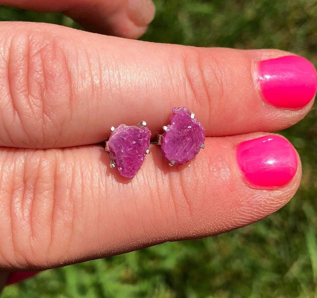 Ruby Raw Natural Stud Earrings - Sterling Silver | New Moon Beginnings