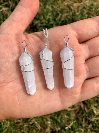 Selenite Raw Point Pendant Wire Wrapped