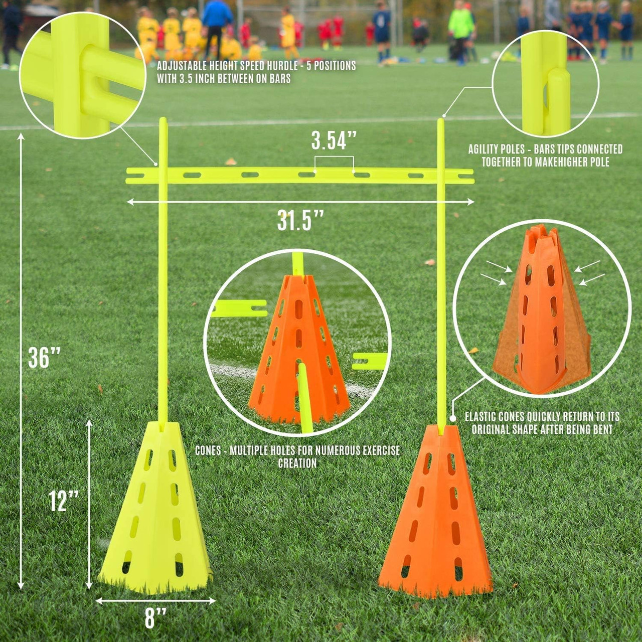 Adjustable Agility Cone Hurdles: Including 12 Cones, 6 Bars and 1 Bag ...