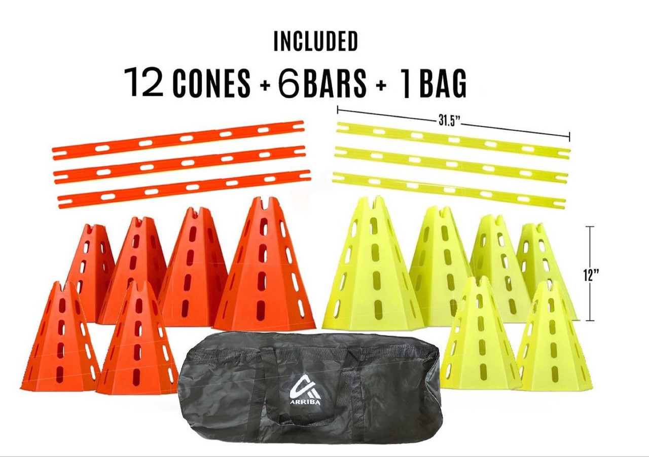 Adjustable Agility Cone Hurdles: Including 12 Cones, 6 Bars and 1 Bag ...