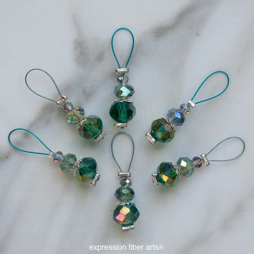 Glowing Emerald Stitch Marker Set of 6 - Expression Fiber Arts