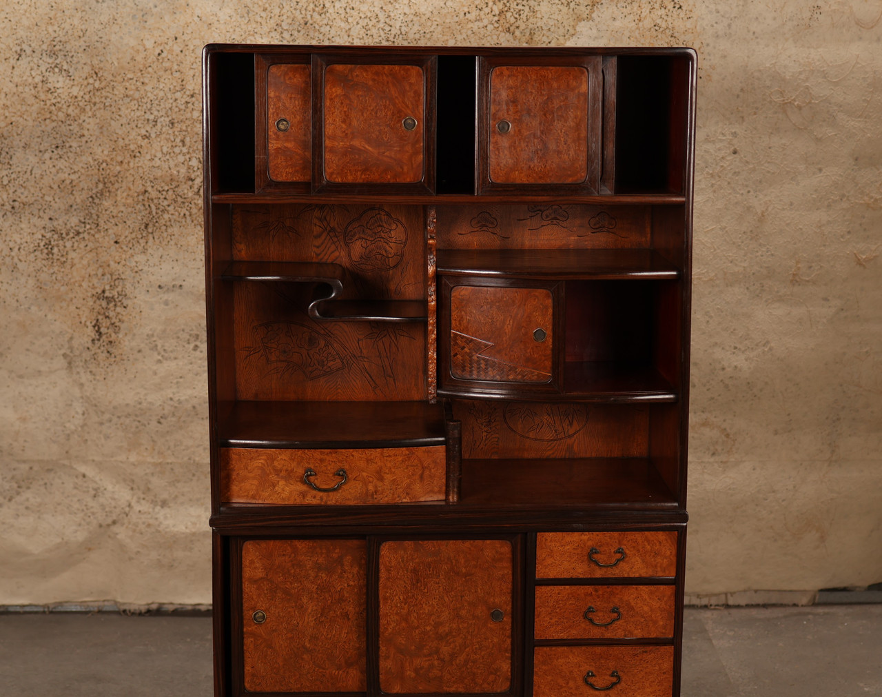 Antique Japanese Cha Tansu 2 Section With Momiji Tochi Kiri From Taisho ...