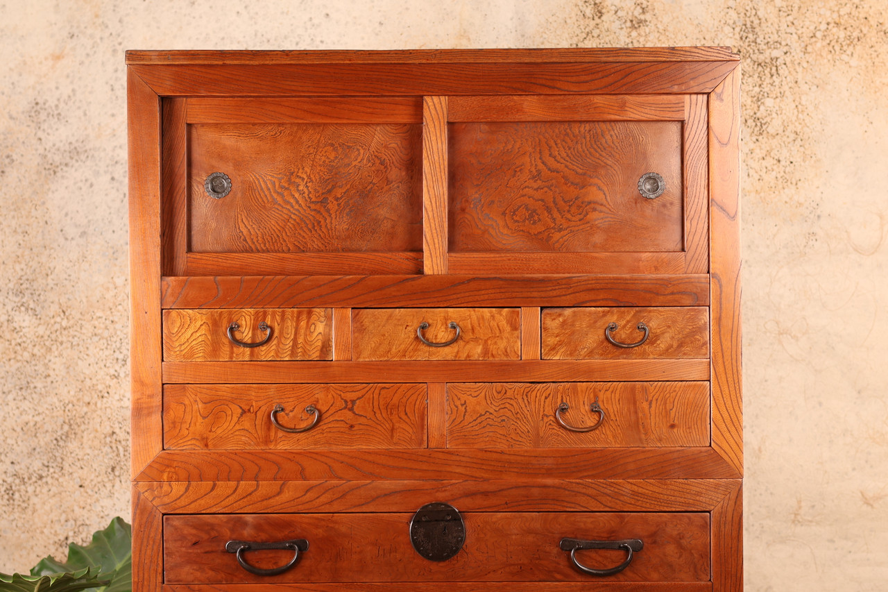 Antique Japanese Merchant Chest Choba Tansu 2 Section Keyaki Suginoki ...