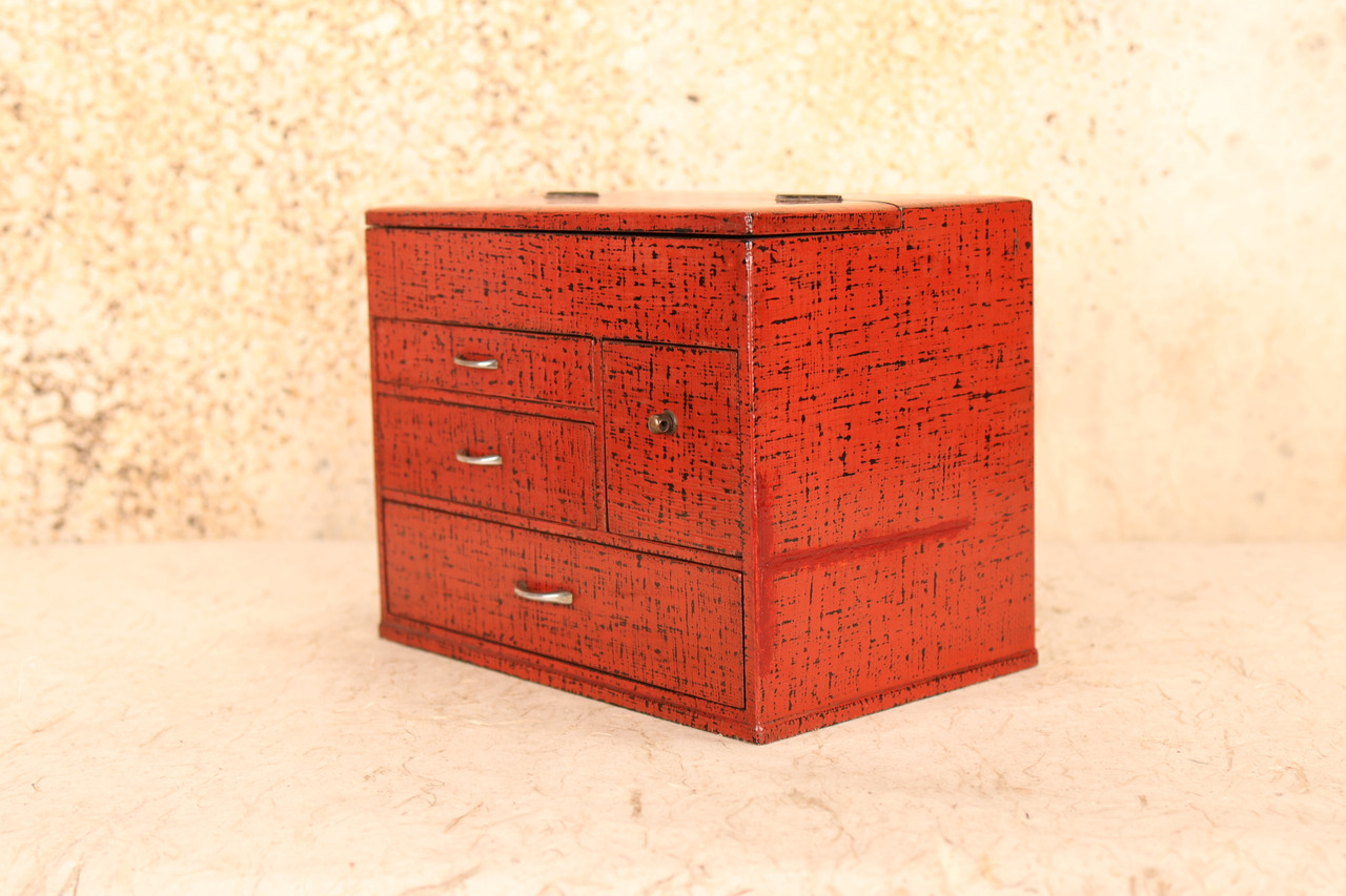 Vintage Japanese Red Sewing Box Haribako (23O-330-2)