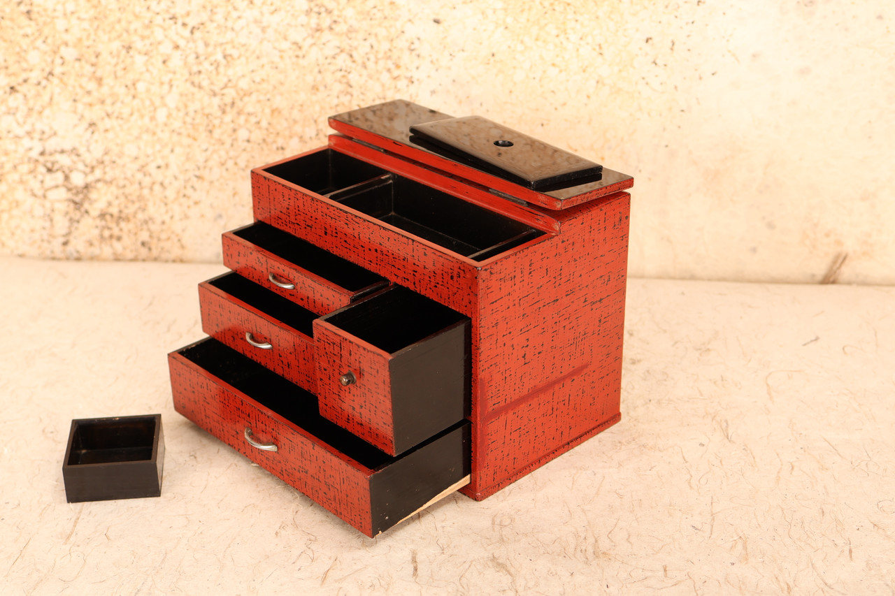 Vintage Japanese Red Sewing Box Haribako (23O-330-2)