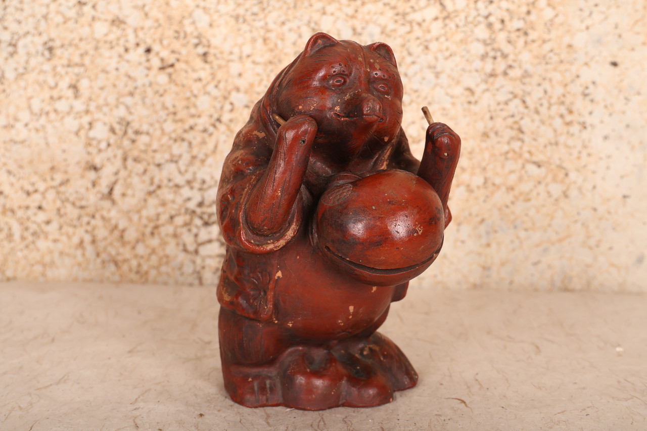 Antique Japanese Red Monk Raccoon Dog (Tanuki: タヌキ), Symbol Of ...