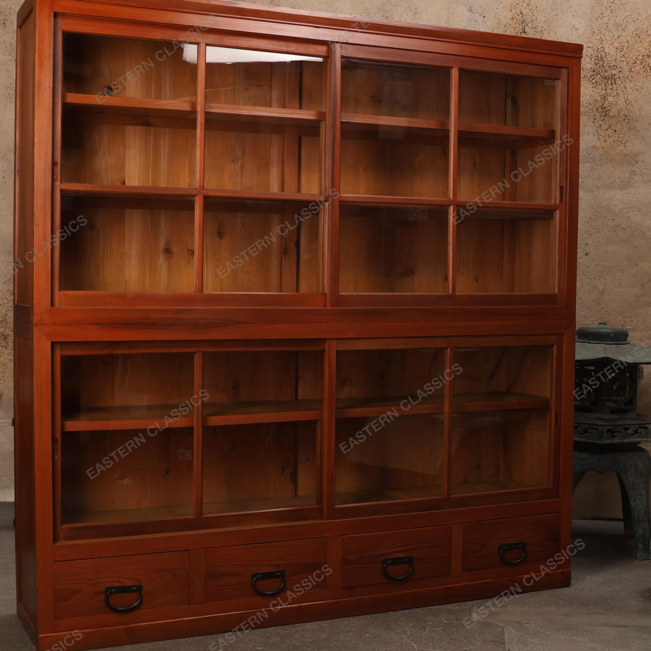 Antique Japanese Mizuya Glass Kitchen Chest — Hinoki, 1920, Taisho Era ...