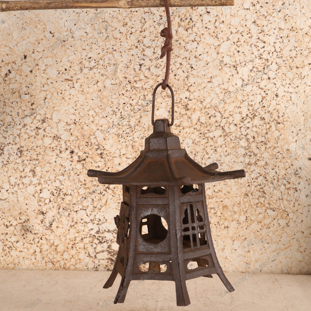 Japanese Iron Lantern – Hexagonal Form with Monkey Handle (六角吊灯籠) (SKU ...