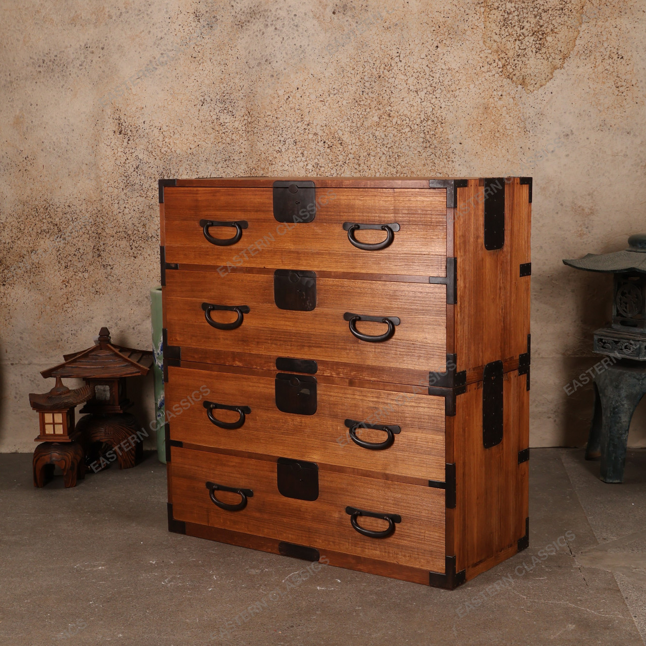 Antique Japanese Meiji-Style 2-Section Kimono Tansu – Kiri Wood Chest ...