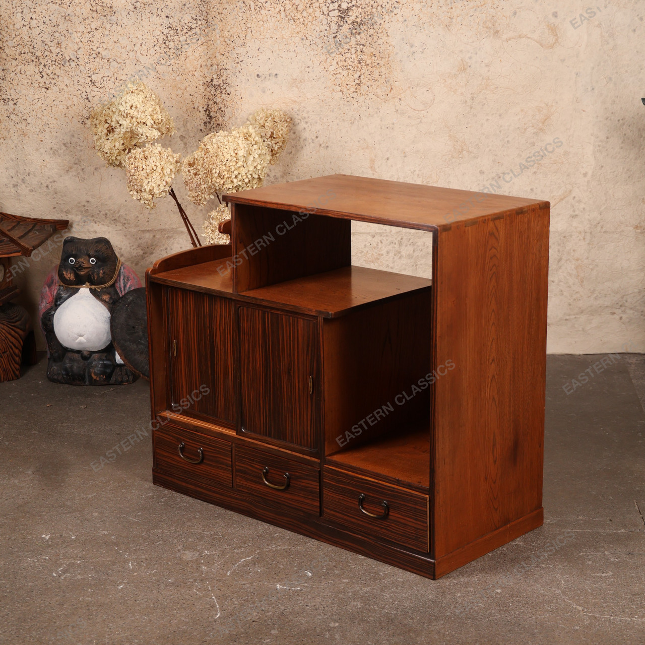 Elegant Japanese Cha Tansu in Tamo and Kagi Wood, 1920s, Taisho Era ...