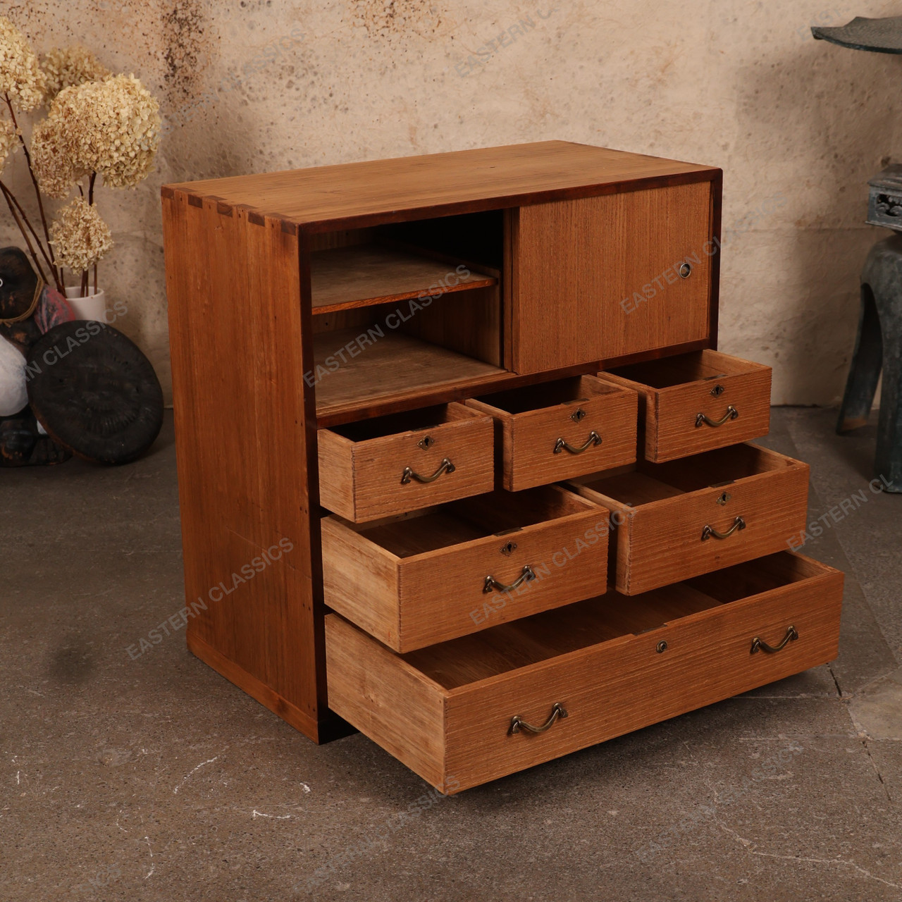 Vintage Japanese Ko Tansu – Small Kiri Wood Chest with Sliding Hikido ...