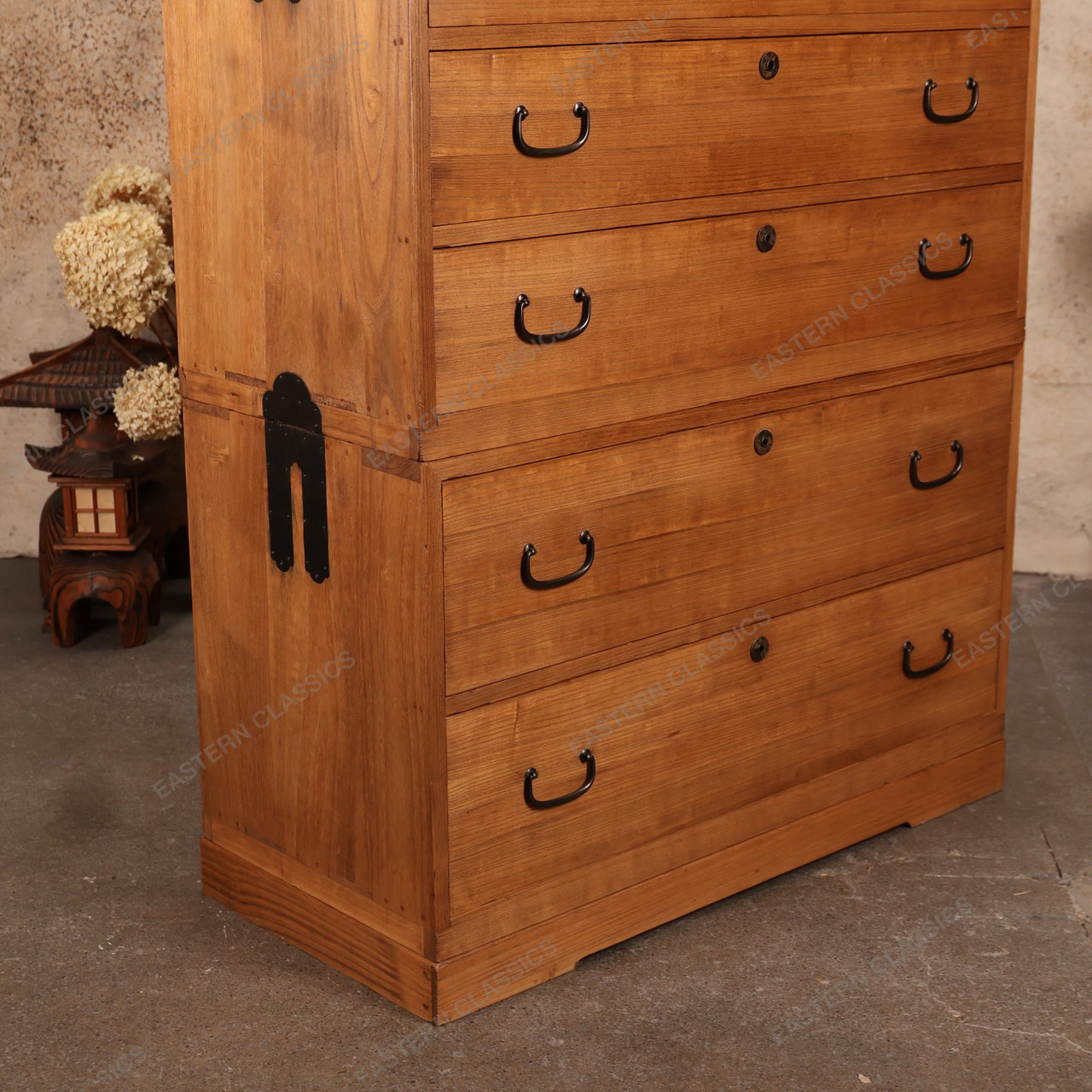 Antique Japanese 3-Section Kimono Tansu – Kiri Wood Chest with Sliding ...