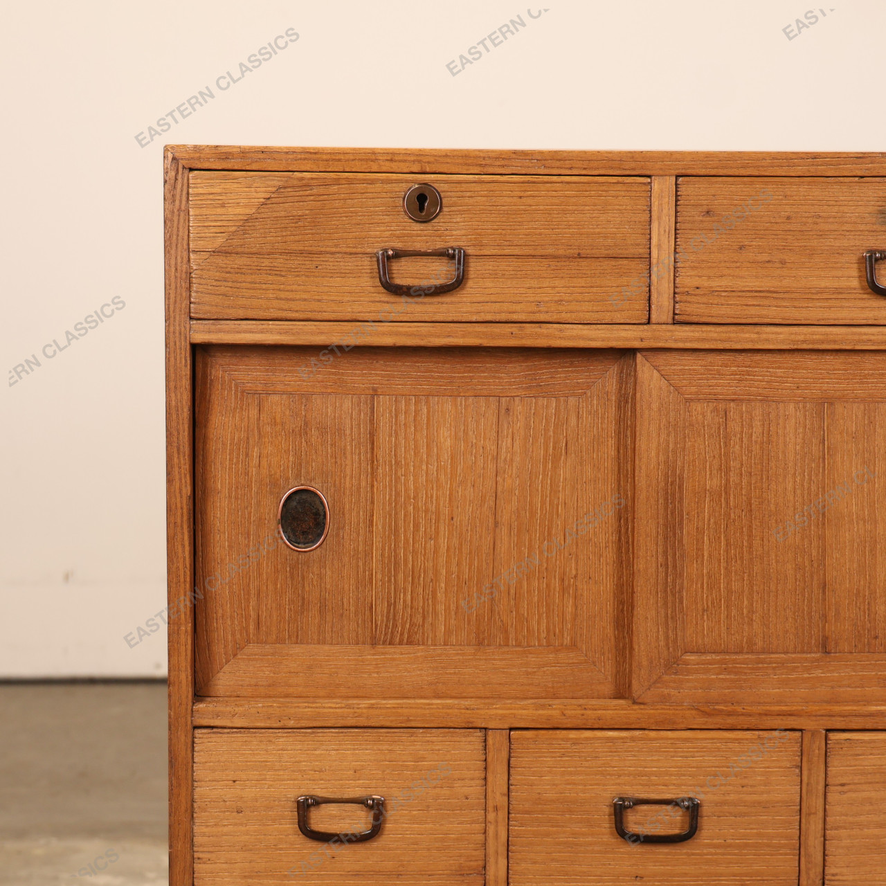 Antique Japanese Ko Tansu Small Chest With Hikido Sliding Door And Six ...