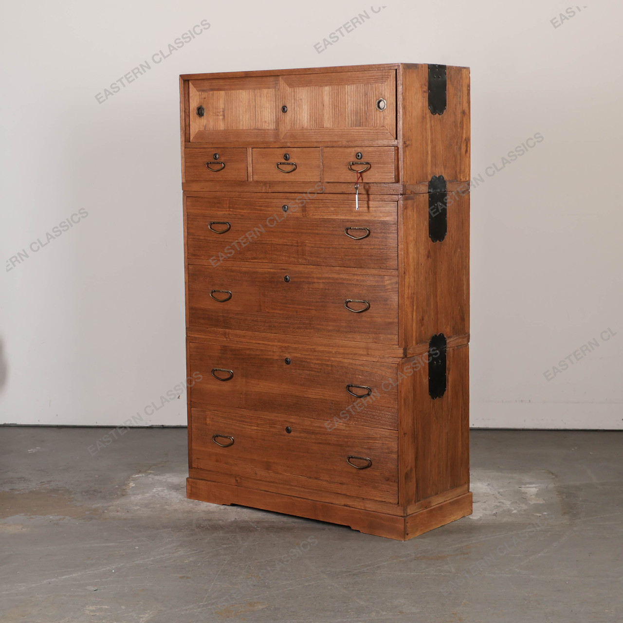 Antique Japanese Three Section Kimono Tansu Chest With Hikido And Multi ...