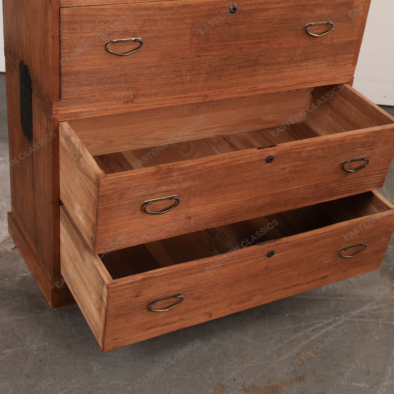 Antique Japanese Three Section Kimono Tansu Chest With Hikido And Multi ...