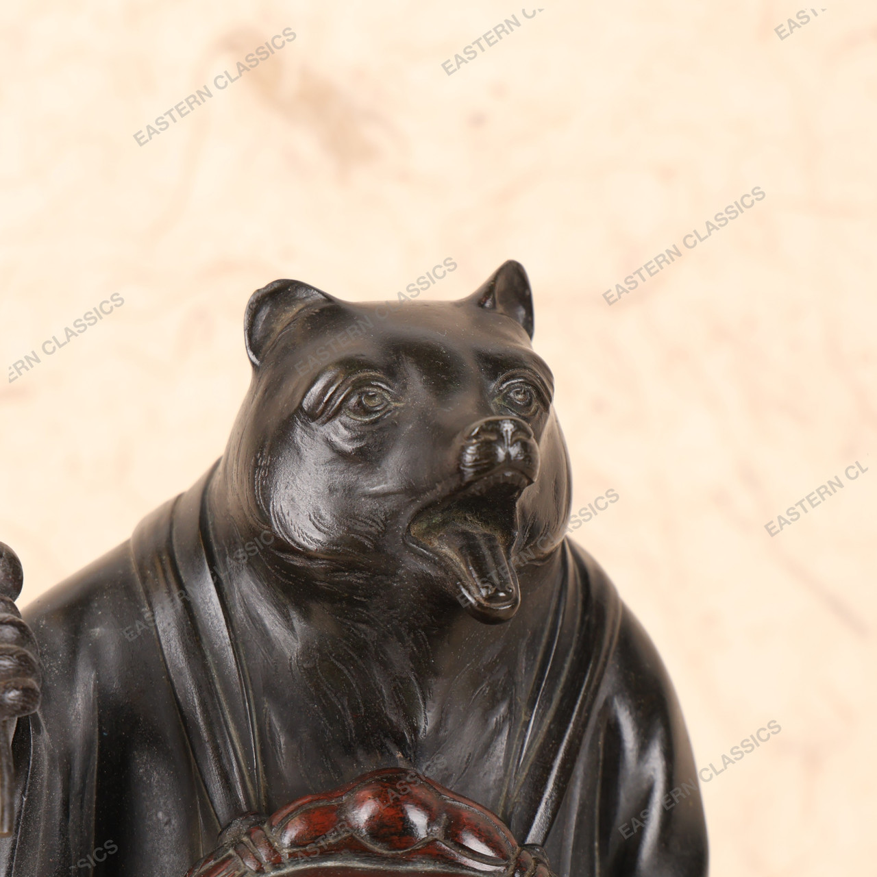 Antique Japanese Bronze Monk Tanuki With Bell (Mokugyo) Statue - 1920s ...