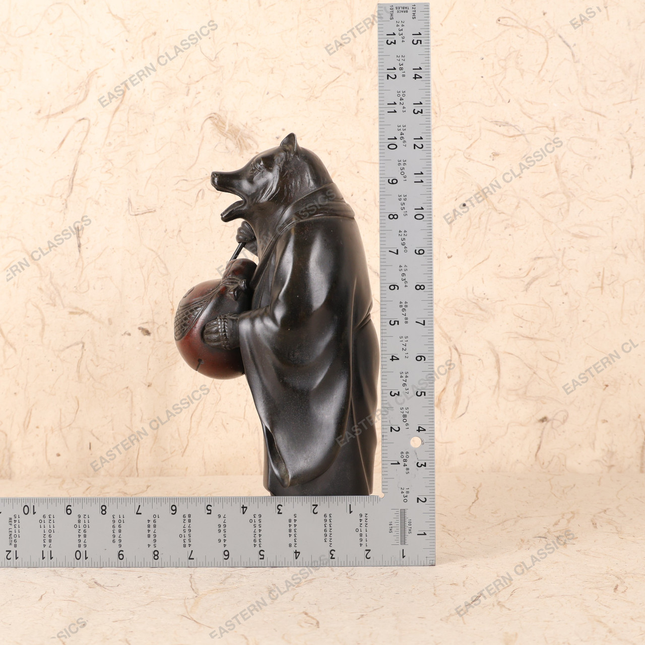 Antique Japanese Bronze Monk Tanuki With Bell (Mokugyo) Statue - 1920s ...