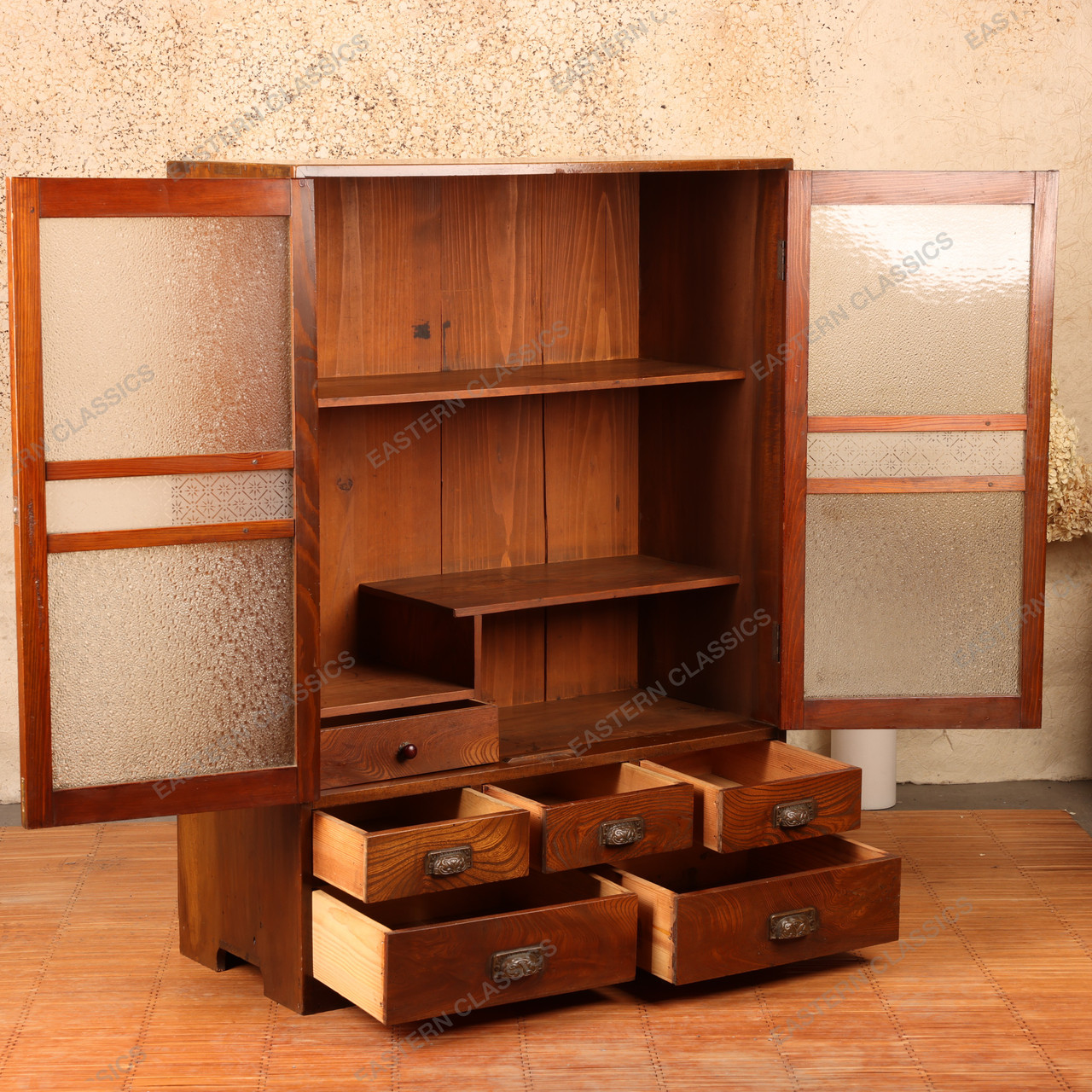 Vintage Japanese Honbako Glass-Door Storage Cabinet, Early Showa circa ...