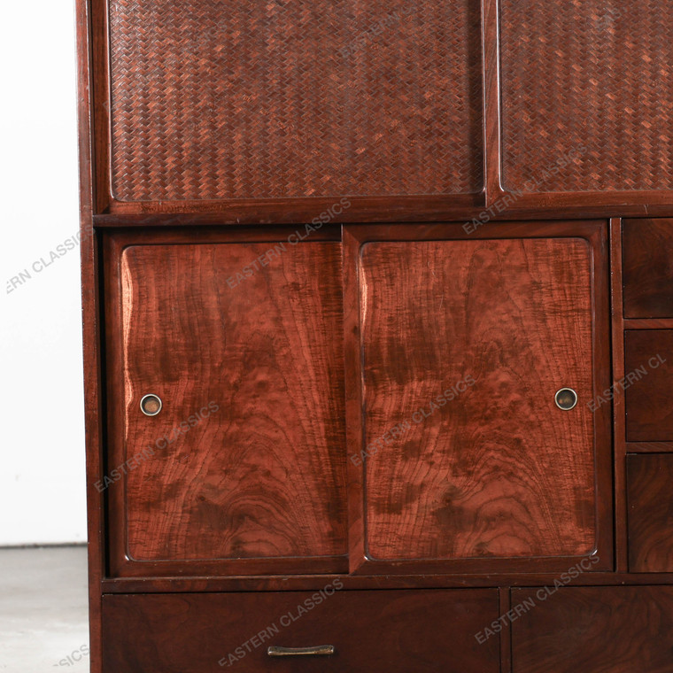 Vintage Japanese Cha Tansu Tea Chest With Large Woven Panel Hikido Door ...