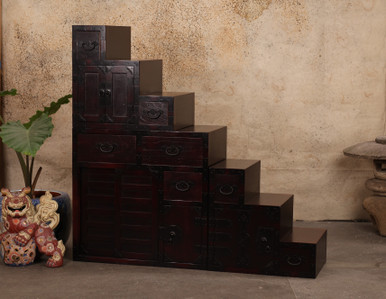 Japanese Double Sided Step Chest Kaidan Tansu 3 Section With Keyaki ...