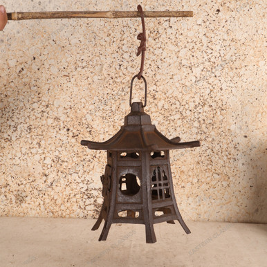 Japanese Iron Lantern – Hexagonal Form with Monkey Handle (六角吊灯籠) (SKU ...