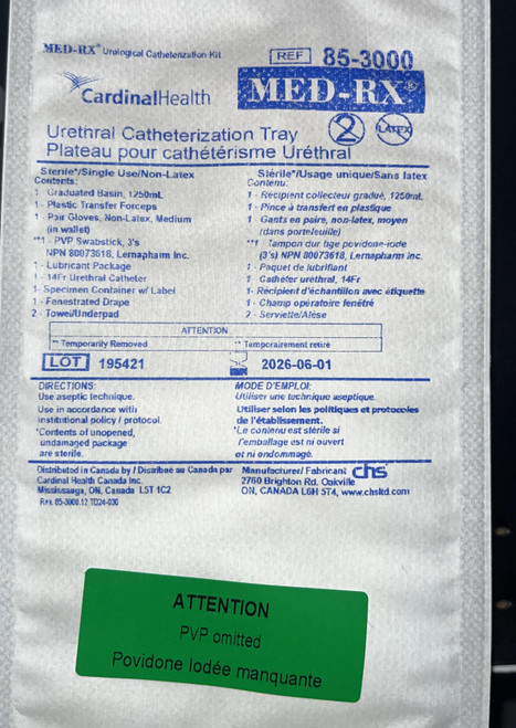 Buy Online MEDRX 85-3000 FOLEY URETHRAL CATHETER TRAY 14FR Canada