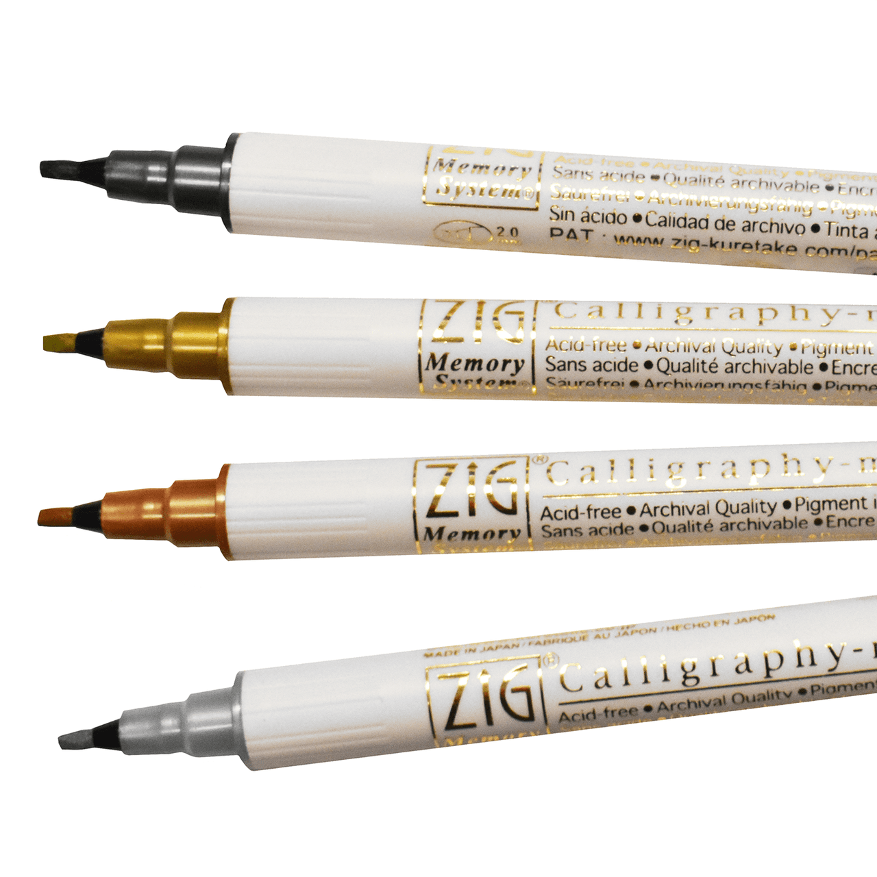Zig Memory System Calligraphy Marker, Set of 4 Metallics