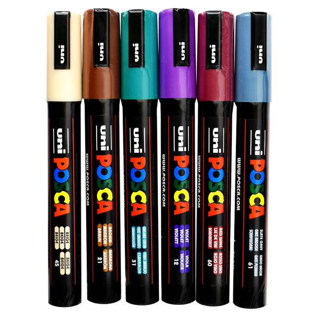 Posca Paint Marker Medium PC-5M Set of 6, Pale Colors