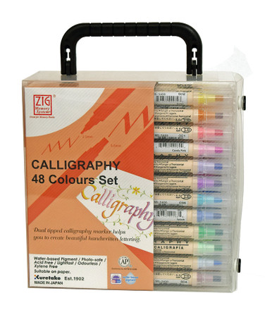 Zig Memory System Calligraphy Marker, Set of 48 with Case