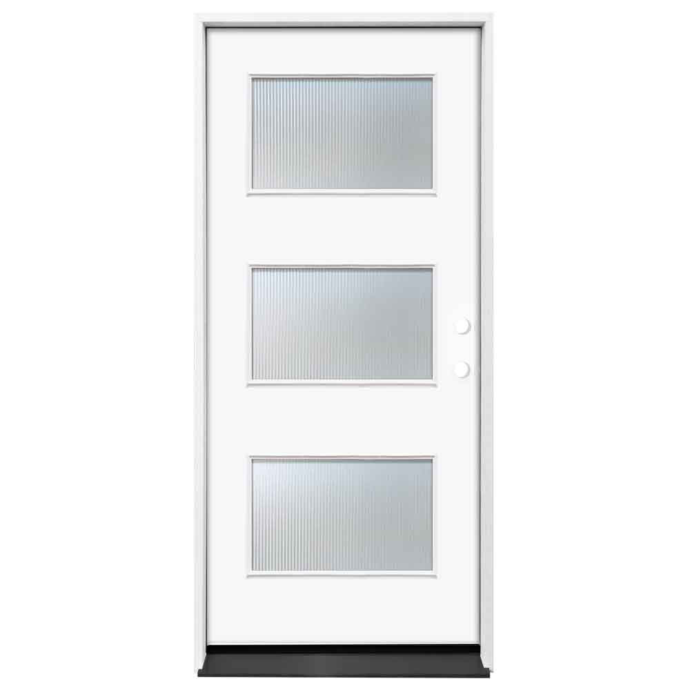 36" Contempo 3-Large-Lite Reeded Fiberglass Door - White - Left Hand ...