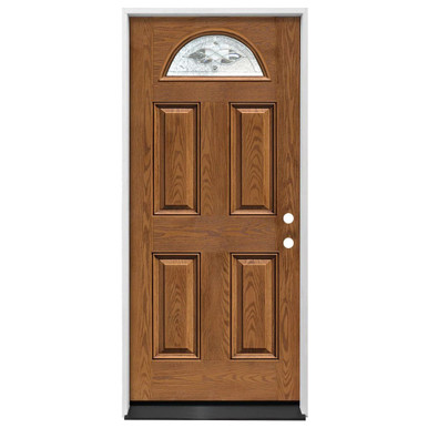 36" Madison 1/2 Circle Exterior Fiberglass Door - Medium Oak - Left ...