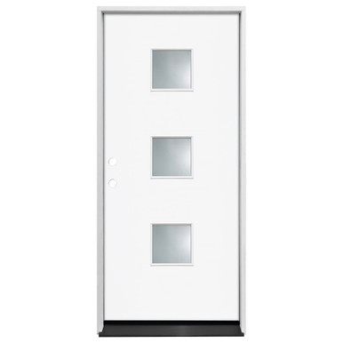 36" x 80" Contempo 3-Lite Reeded Fiberglass Door - White - Right Hand ...