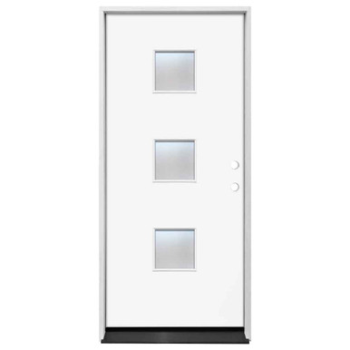 36" x 80" Contempo 3-Lite Frosted Fiberglass Door - White - Left Hand ...