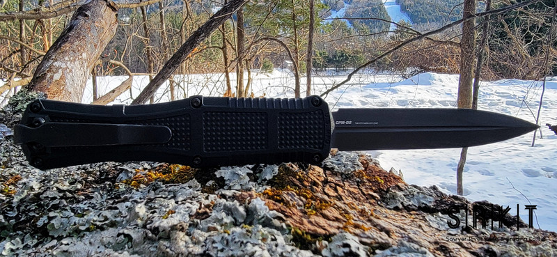 Benchmade Claymore OTF 3370GY Smoke Gray PVD D2 D/E Blade & Black Grivory