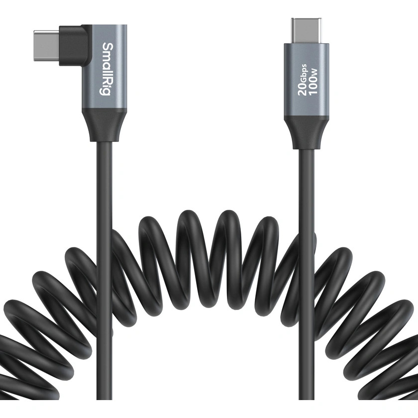 SmallRig 4792 Straight USB-C to Angled USB-C Coiled Data Cable (35cm ...