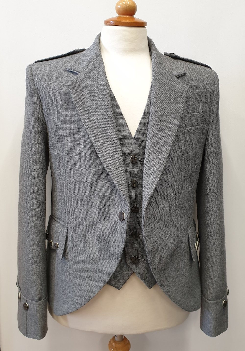 Grey Sheriffmuir Jacket with 5 Button Waistcoat - Clan Kilts Ltd
