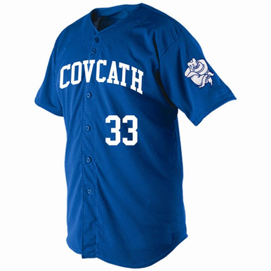 Cov Cath Baseball Player Required Royal Full Button Jersey
