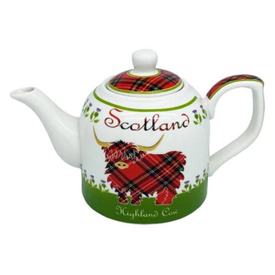Scotland Teapot with Highland Cow Tartan Design | Scottish Kitchen Decor