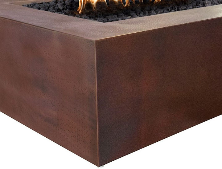 Quad Copper Gas Fire Pit - Hammered Copper Patina Finish