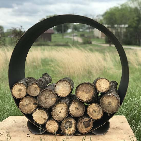 Round Steel Fire Wood Log Rack - 38 Inch Diameter Natural Rust Finish
