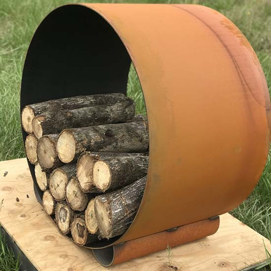 Round Steel Fire Wood Log Rack - 38 Inch Diameter Natural Rust Finish