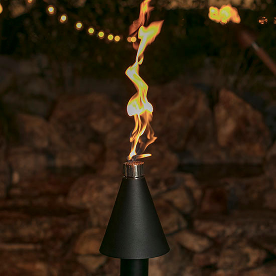Black Cone Gas Tiki Torch - Fire By Design - Electronic or Manual Lit