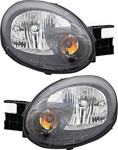2005 Dodge Neon Headlight Set Halogen Black Housing Pair Driver and ...