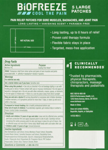 Biofreeze Pain Relief Patch Large 5 Patches - drugsupplystore.com
