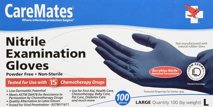 Caremates Nitrile Exam Powder Free Glove Large 100 count ...