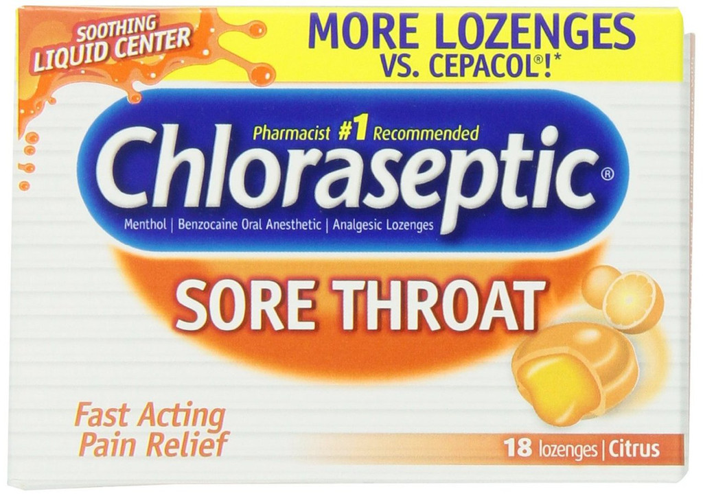Chloraseptic Sore Throat Lozenges with Soothing Liquid Center Citrus 18 ...