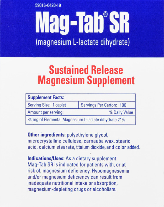 Mag-Tab SR Magnesium L-lactate Supplement Unit Dose Box of 100 Caplets ...