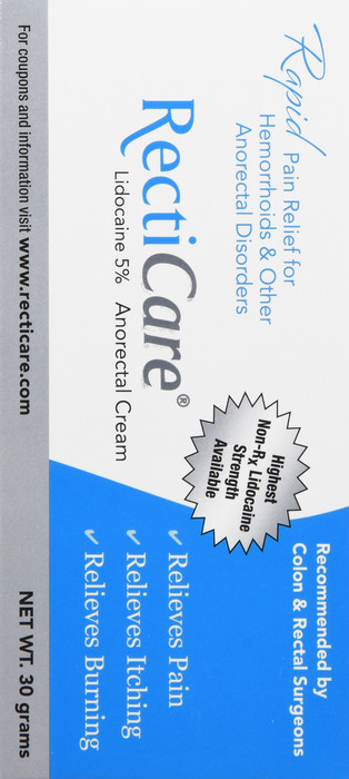 RectiCare Anorectal Lidocaine 5% Cream 30g Tube - drugsupplystore.com