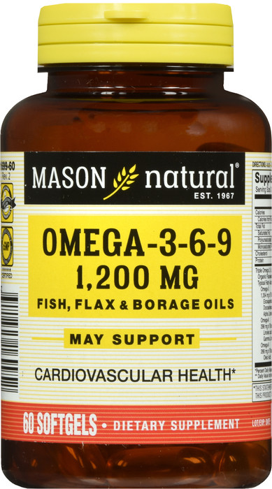 Mason Naturals Omega 3-6-9 fish oil-flax-borage oil 1200 mcg 60 ...