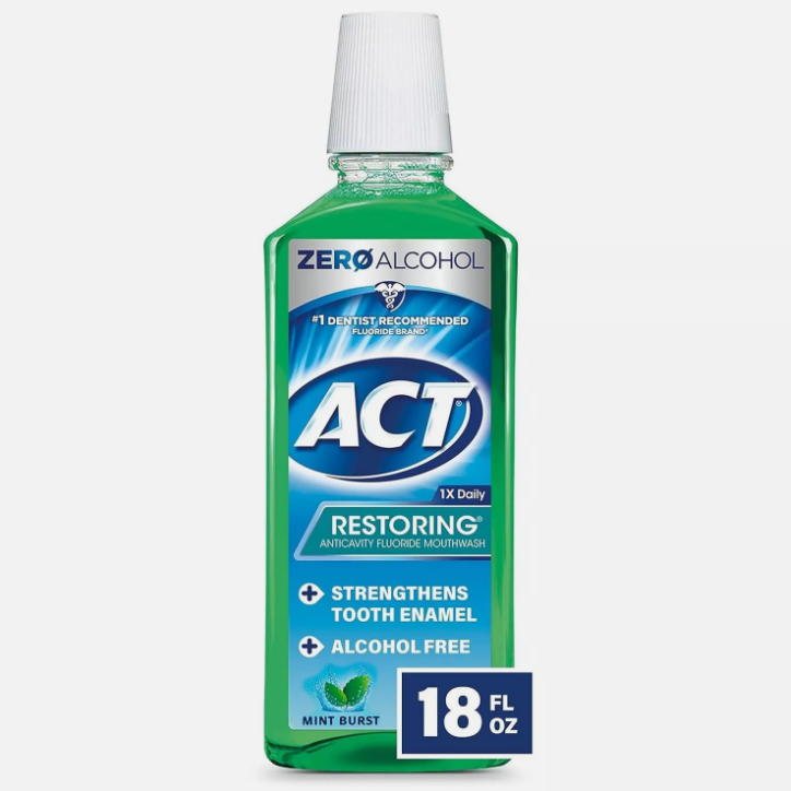 ACT Restoring Anti-Cavity Fluoride Mouthwash Mint Burst Zero Alcohol 18 ...